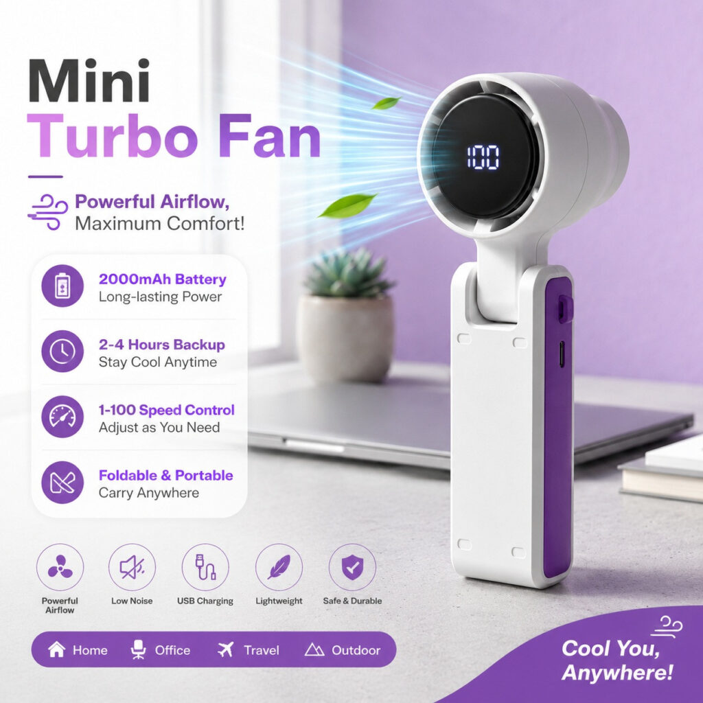 Portable Mini Turbo Fan Rechargeable USB Handheld Fan - UniShop